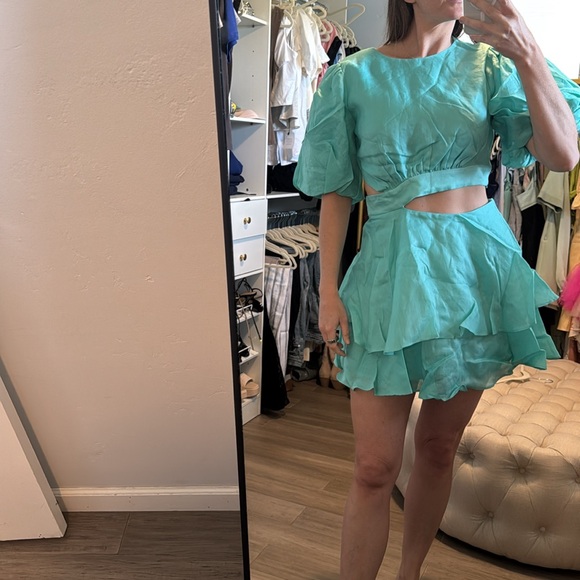 Bardot | Dresses | Turquoise Dress With Puff Sleeves | Poshmark